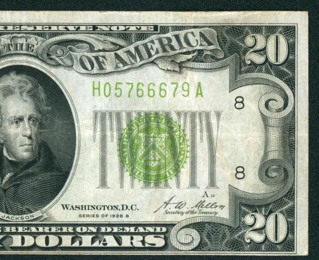 $20 1928 LGS LIME ((LIGHT GREEN SEAL)) Federal Reserve Note ** CURRENCY ...