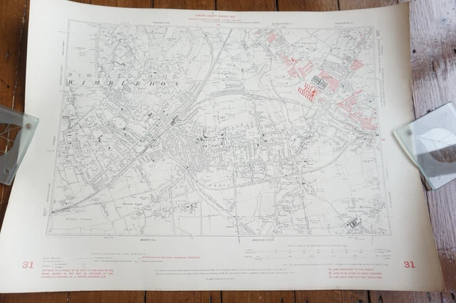 1901 LONDON COUNTY Council Wimbledon LB&SCR L&SWR Railway Map £39.99 ...