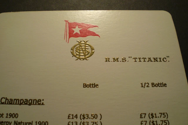 RMS TITANIC REPLICA Champagne List / Menu. White Star Line 1912 £45.00 ...
