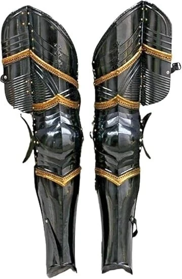 MEDIEVAL LEG ARMOR Gothic Set Steel Full Leg Guard Black Knight Warrior ...