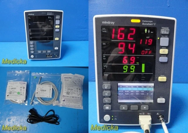 MINDRAY DATASCOPE ACCUTORR V Monitor (Masimo Set SpO2) W/ Patient Leads ...