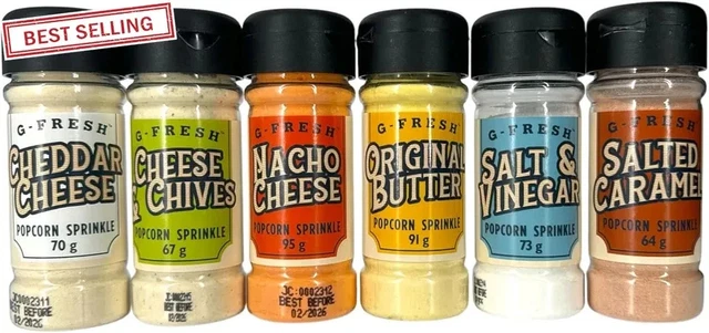 POPCORN SEASONING VARIETY Pack 6 Flavors Snack Topping Sprinkle Value ...