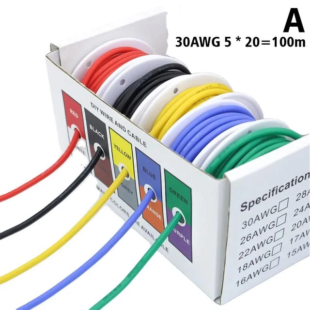 RED/BLACK/YELLOW/BLUE/GREEN 30AWG5*20M 16~30AWG Flexible Stranded Wire ...