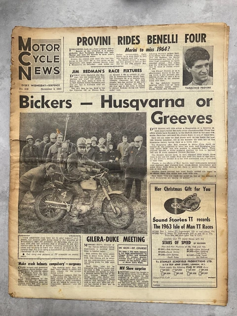 MOTOR CYCLE NEWS -4 December 1963 - Lito 500, Phil Read - Vintage ...