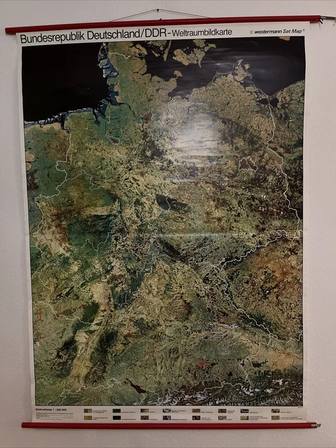 SCHULWANDKARTE WELTRAUM BILDKARTE Deutschland DDR Rollkarte Poster Wall ...