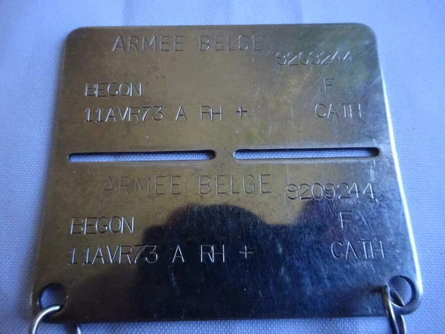 PLAQUE D'IDENTIFICATION SOLDAT militaire ARMEE BELGE BECON 11 AVRIL 73 EUR 19,00 - PicClick FR