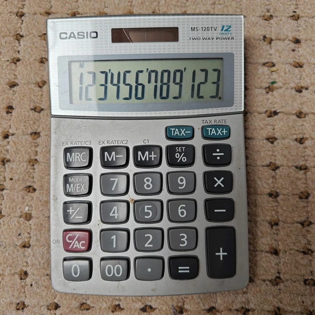 CASIO MS-120TV DIGIT Tax & Exchange Desk Calculator - Silver £10.00 - PicClick UK