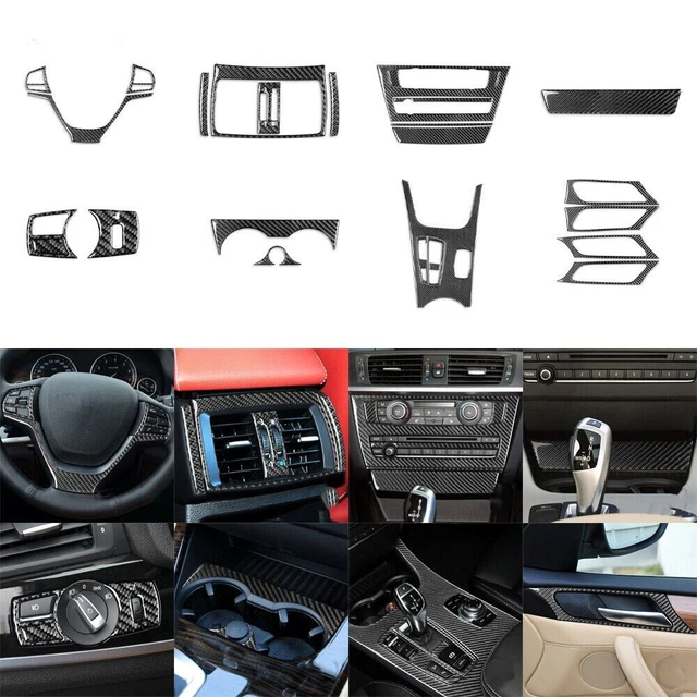 27PCS REAL CARBON Fiber Kits Interior Trim Decal For BWM X3 F25 X4 F26 ...