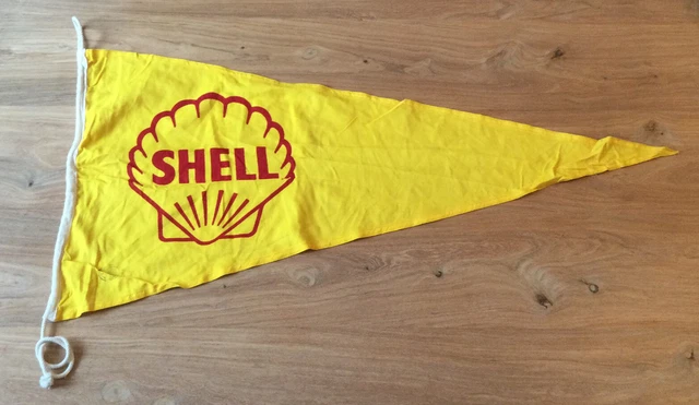 ANCIEN DRAPEAU FLAG tissu SHELL huile station garage vintage 85 Cm ...