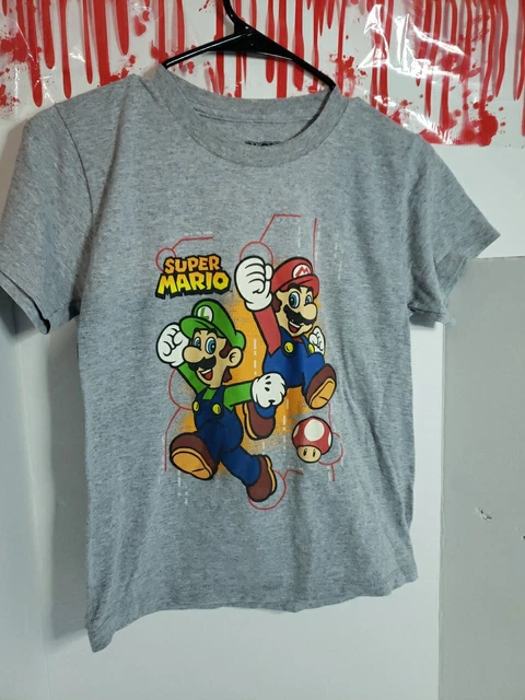 NINTENDO SUPER MARIO Bros Mario Luigi Gray Short Sleeve Kids T-Shirt ...
