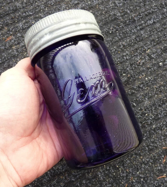 RARE CANADIAN PINT size 'WALLACEBURG GEM' deep purple fruit jar FREE ...