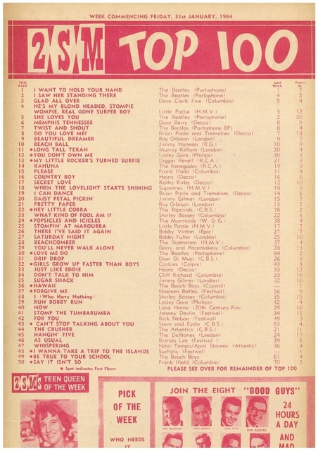 2SM MUSIC CHART Top 100 40 Australia w/c 31 Jan 1964 The Beatles The ...