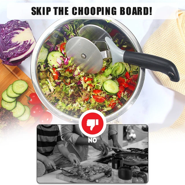 SALAD-CHOPPER WITH PROTECTIVE-COVERS Dual-Wheels Salad-Cutter Food ...