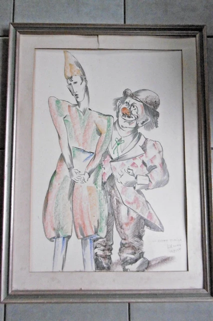 TABLEAU SIGNE Dessin Crayon "Le Clown Timide 1956" EUR 80,00 - PicClick FR