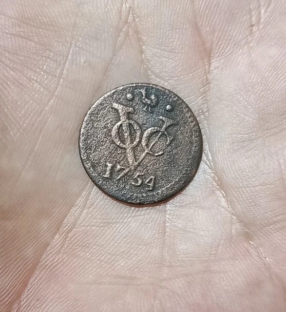DUTCH NETHERLANDS COLONIAL VOC Duit Coin 1754 WestfriesLand New York ...