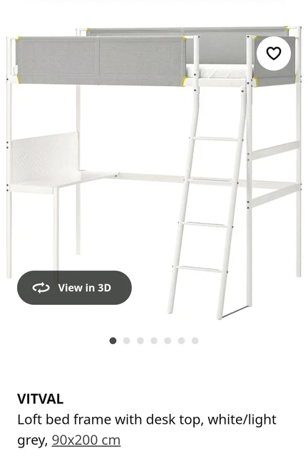 IKEA LOFT BED with Desk, Dark Grey, TUFFING Frame, 90x200 Cm £52.68 - PicClick UK
