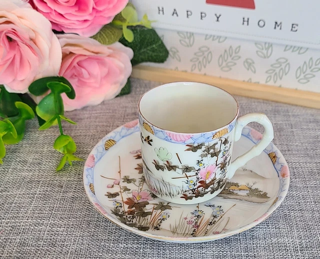 VINTAGE HANDPAINTED JAPANESE Porcelain Demitasse Cup and Saucer $71.67 ...