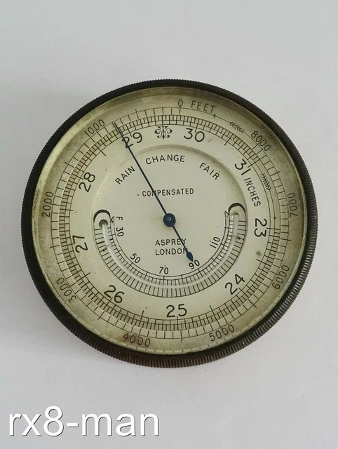 RARE ANTIQUE BRASS ASPREY COMPENSATED POCKET BAROMETER AND THERMOMETER ...