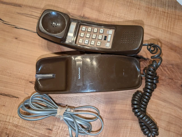 TELECONCEPTS BROWN SLIM Wall Mount Telephone Push Button Phone Volume ...