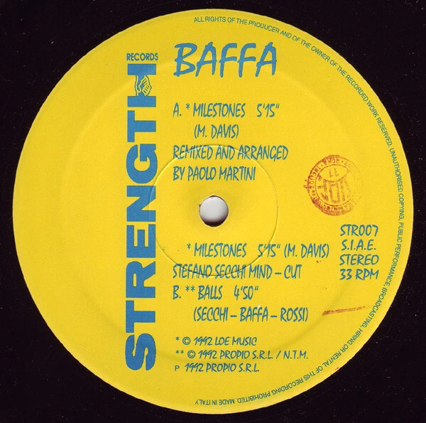 MAX BAFFA - Milestones - Italian 12" Vinyl - 1992 - Strength Records £6 ...