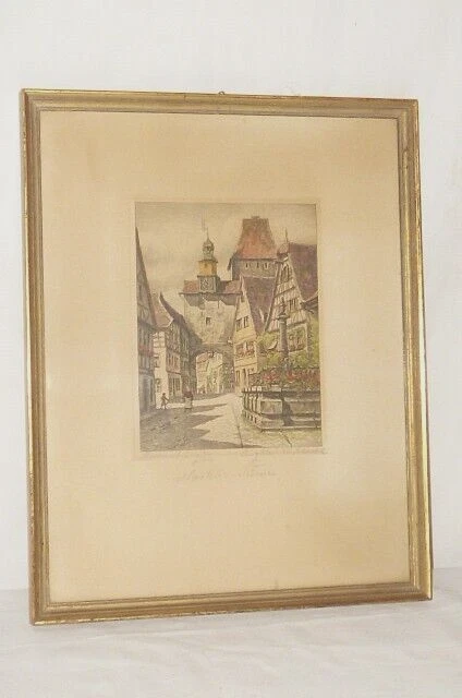 ALTE FARBRADIERUNG SIGNIERT Wilhelm Schacht Rothenburg o.d. Tauber Radierung TOP EUR 16,79 ...