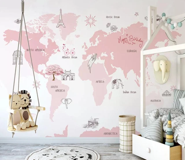 3D PINK WORLD Map ZHUA1061 Wallpaper Wall Murals Removable Self ...