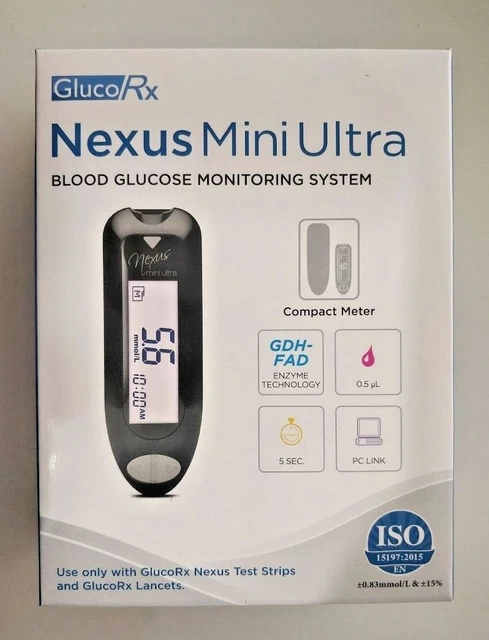 GLUCORX NEXUS MINI Ultra Blood Glucosio Diabetico/Misuratore/Sistema ...