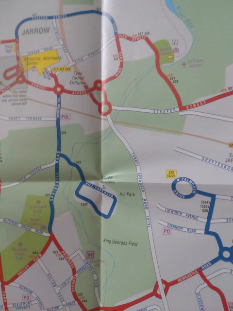PUBLIC TRANSPORT MAP Jarrow & Hebburn, Tyne And Wear, England Pub. 2002 ...