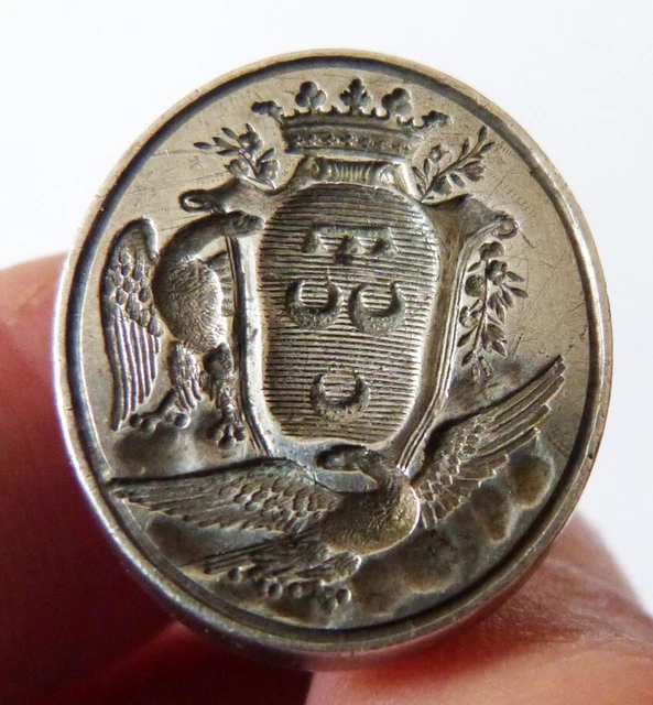 SCEAU CACHET SEAL en argent 19e siècle avec armoiries Marquis ROUSSEAU ...