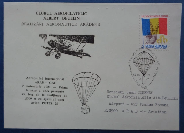 ENVELOPPE COMMÉMORANT LES 65 ans du 1er lancer d'un parachute avec du ...