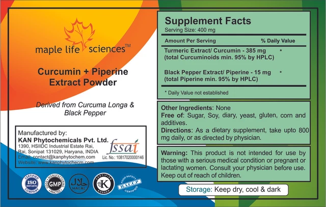 CURCUMIN 95% + PIPERINE 95% Extract Powder Bioavailable Curcumin ...