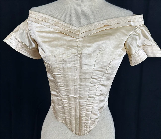 VICTORIAN 1850S OFF White Ivory Silk Pleated Wedding Gown Bridal Bodice ...