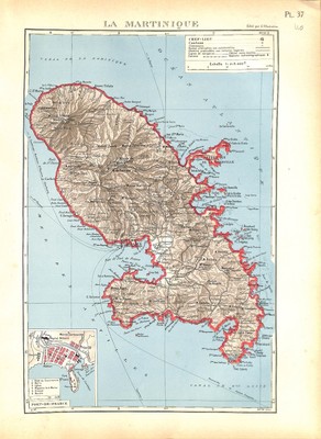 FRENCH COLONIAL EMPIRE La Martinique Fort-de-France MAP ATLAS MAP 1937 ...