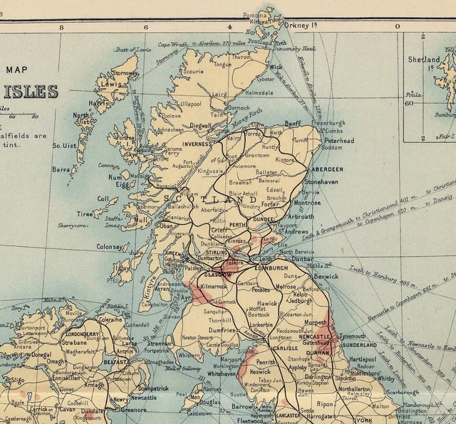 1912 ANTIQUE RAILWAY Map Of British Isles England Scotland Ireland ...