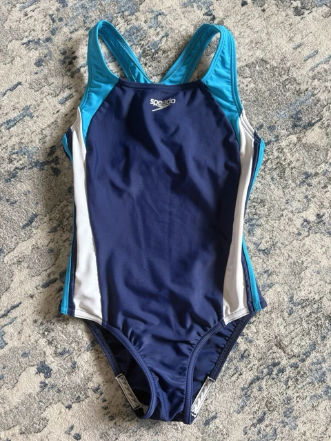 SPEEDO SWIMSUIT GIRLS 8 Racerback Team Sport Beach Pool Blue One-Piece ...