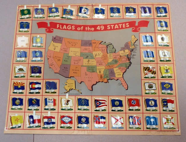 NABISCO MAP UNITED States metal flags 49 states, 1958/1959 National ...