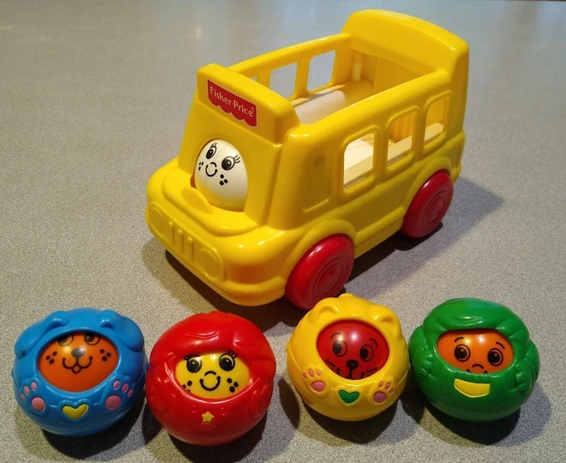 VINTAGE LOT OF 4 Fisher Price Roll-Around Face Sensory Balls and bus ...