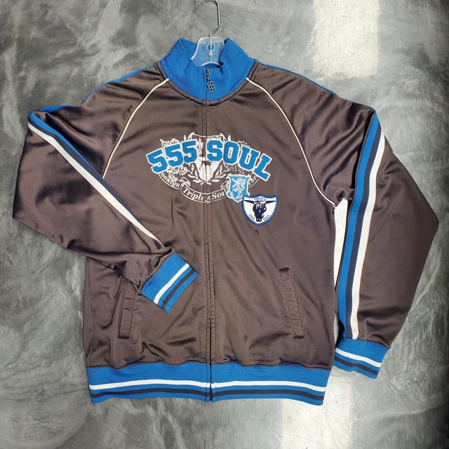 VINTAGE TRIPLE FIVE Soul 555 Track Jacket | Grey & Blue Embroidered HTF ...
