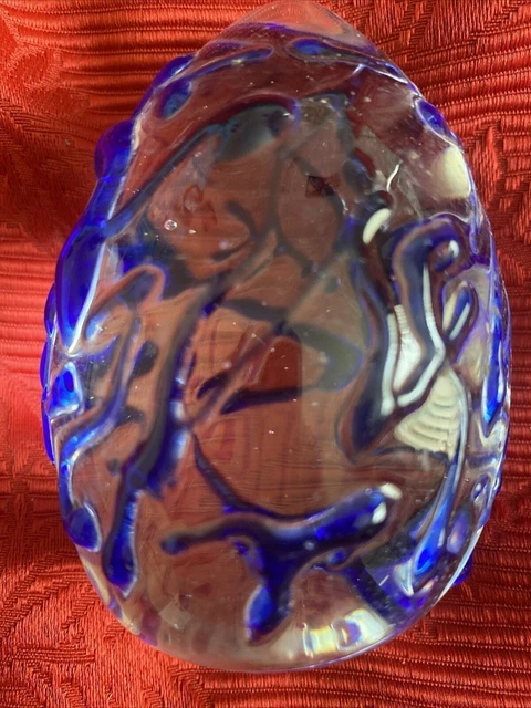 PAPERWEIGHT EGG SHAPE Clear Cobalt Blue Art Glass 3.5 Inch Tall - 10 £ ...