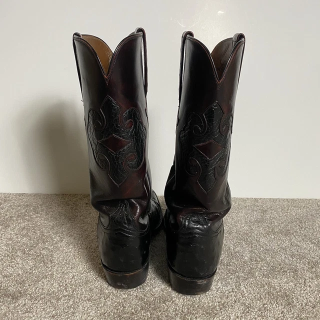 LUCCHESE MENS BLACK Cherry Ostrich Western Leather Boots SIze 8.5D 8.5 ...