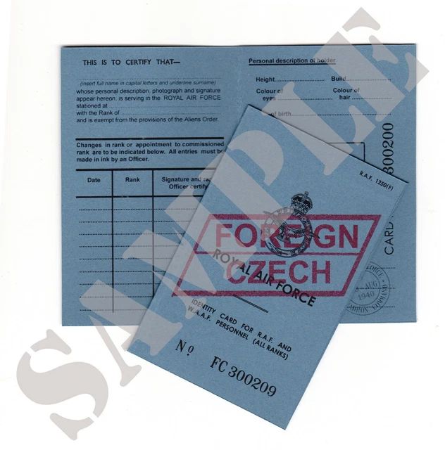 WW2 RAF FORM 1250(R) CZECH Identity Card (Exact Copy) £4.00 - PicClick UK