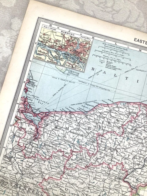 1911 ANTIQUE MAP of Germany Eastern Provinces Berlin Hamburg East ...