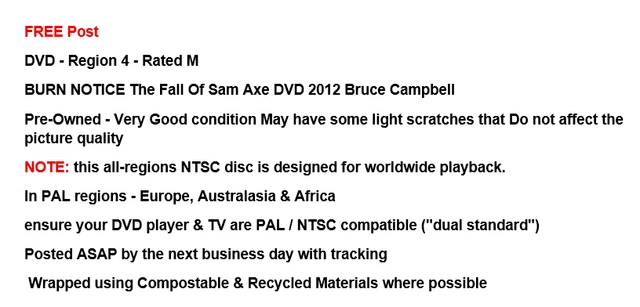 BURN NOTICE DVD The Fall Of Sam Axe 2012 Bruce Campbell Region 4 M ...