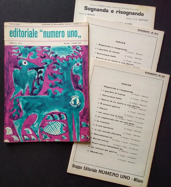 SPARTITO EDITORIALE NUMERO Uno 2/1972 Mogol Battisti Pappalardo ...