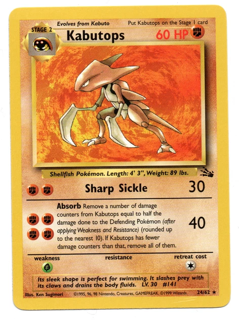 VINTAGE KABUTOPS POKEMON Card - 24/62 - Fossil Set Unlimited Rare Non Holo WOTC £5.93 - PicClick UK