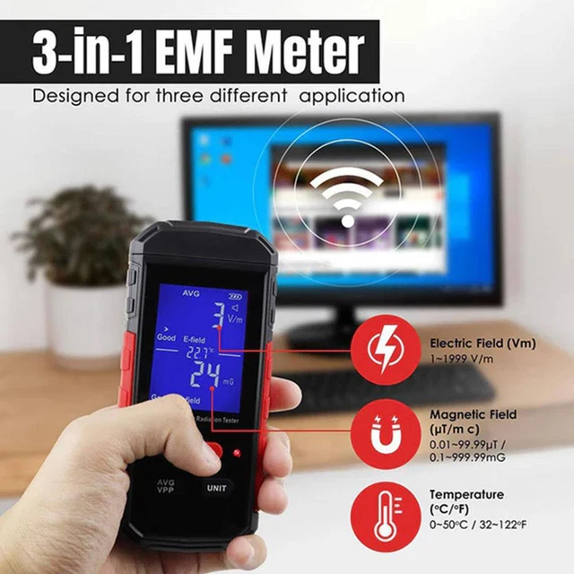 EMF METER, RECHARGEABLE Digital Electromagnetic Field Radiation USB ...