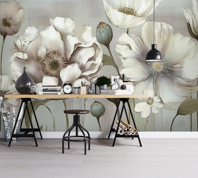 3d White Vintage Flower K308 Wallpaper Mural Self Adhesive Removable