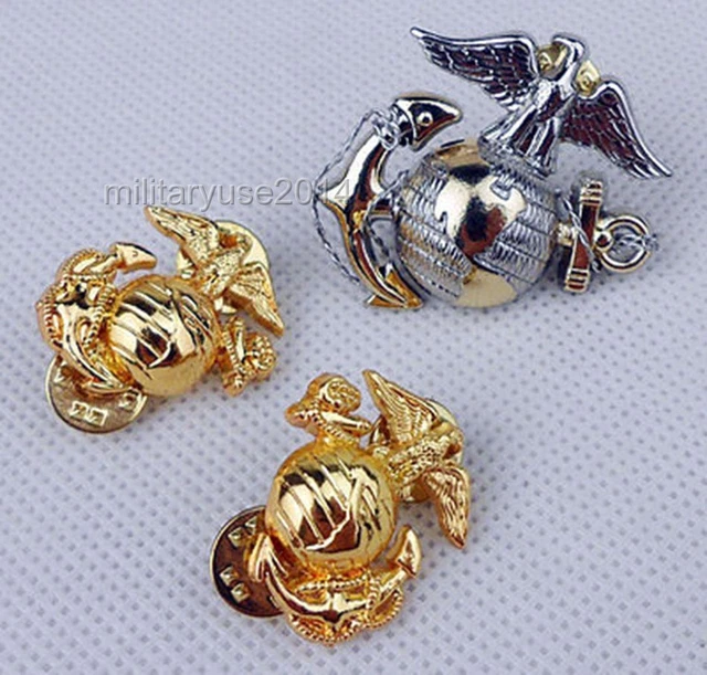 SET US NAVY Marine Corps Officer Cap Badge & Usmc Collar Isignina Badge ...