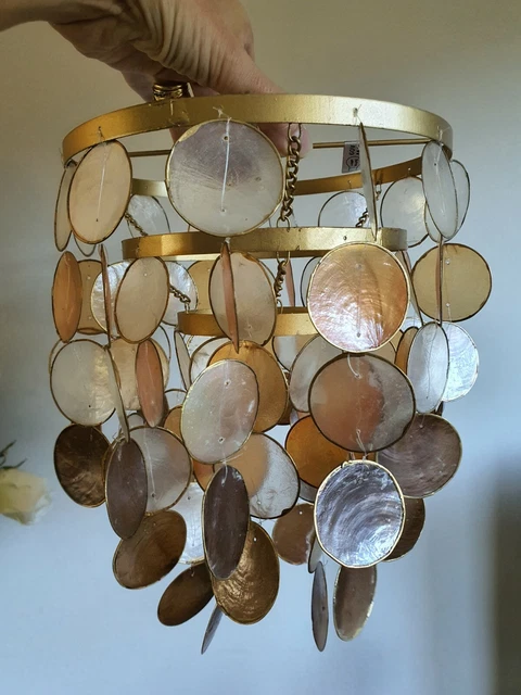 VINTAGE STYLE CAPIZ shell chandelier light fitting lightshade ceiling gold boho £9.00 - PicClick UK