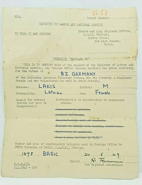 MINISTRY OF LABOUR and National Service UK 1949 Letter WWII $14.95 ...